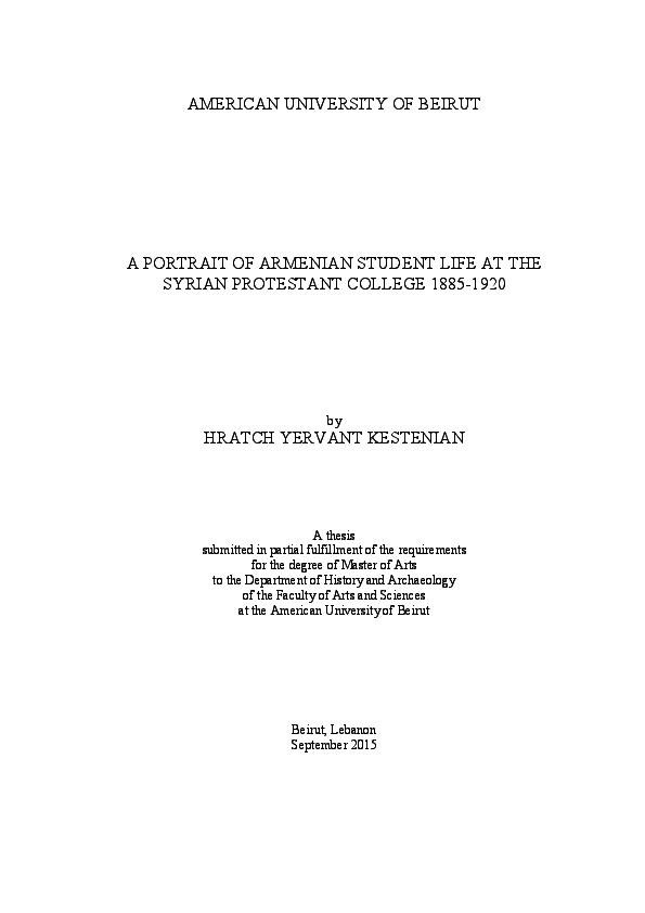 (PDF) A Portrait of Armenian Student Life at the Syrian Protestant ...