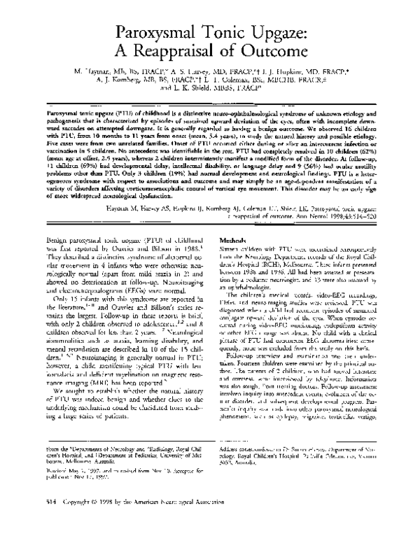 (PDF) Paroxysmal tonic upgaze: A reappraisal of outcome