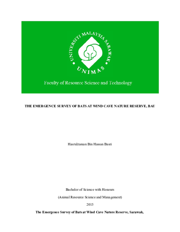 (DOC) THE EMERGENCE SURVEY OF BATS AT WIND CAVE NATURE RESERVE, BAU