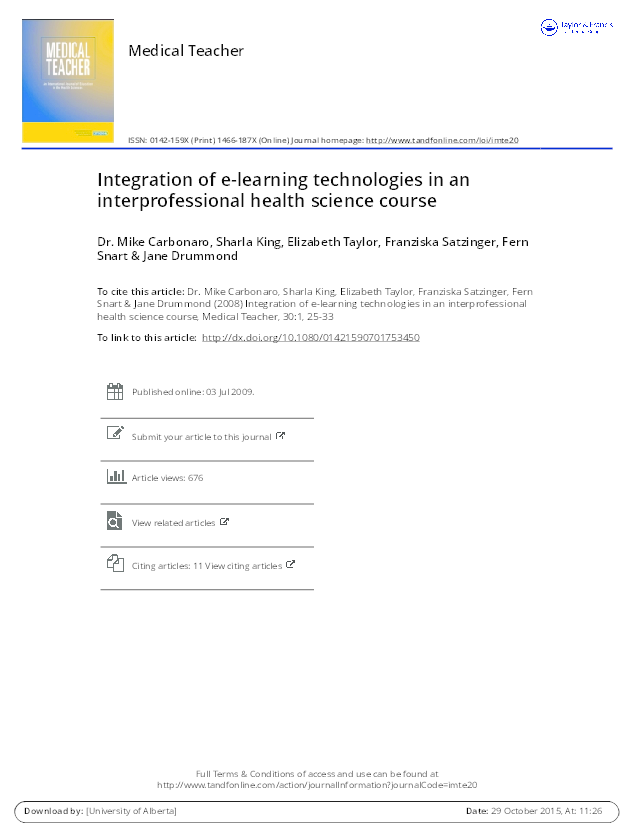 (PDF) Integration of e-learning technologies in an interprofessional ...