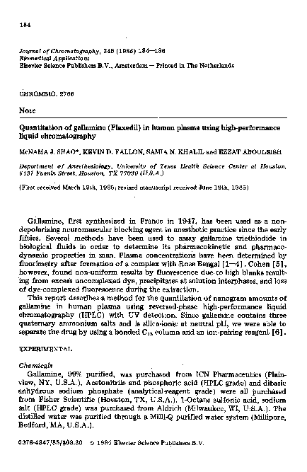 (PDF) Quantitation of gallamine (Flaxedil) in human plasma using high ...