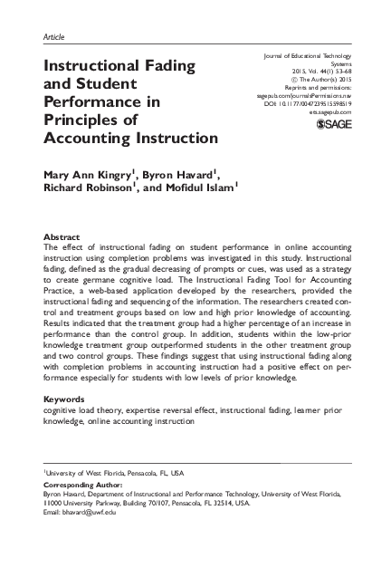 (PDF) Instructional Fading and Student Performance in Principles of ...
