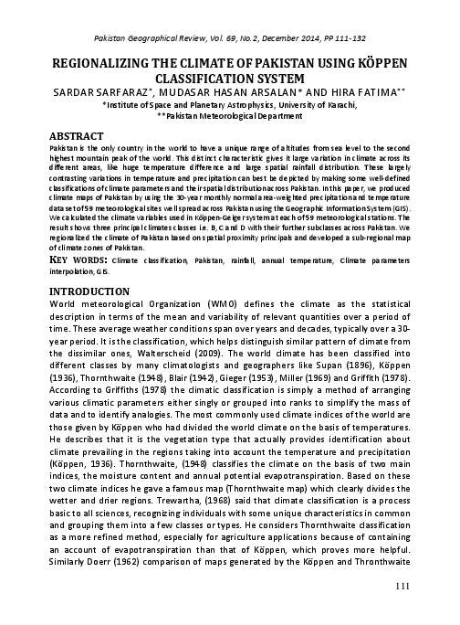 (PDF) REGIONALIZING THE CLIMATE OF PAKISTAN USING KÖPPEN CLASSIFICATION ...