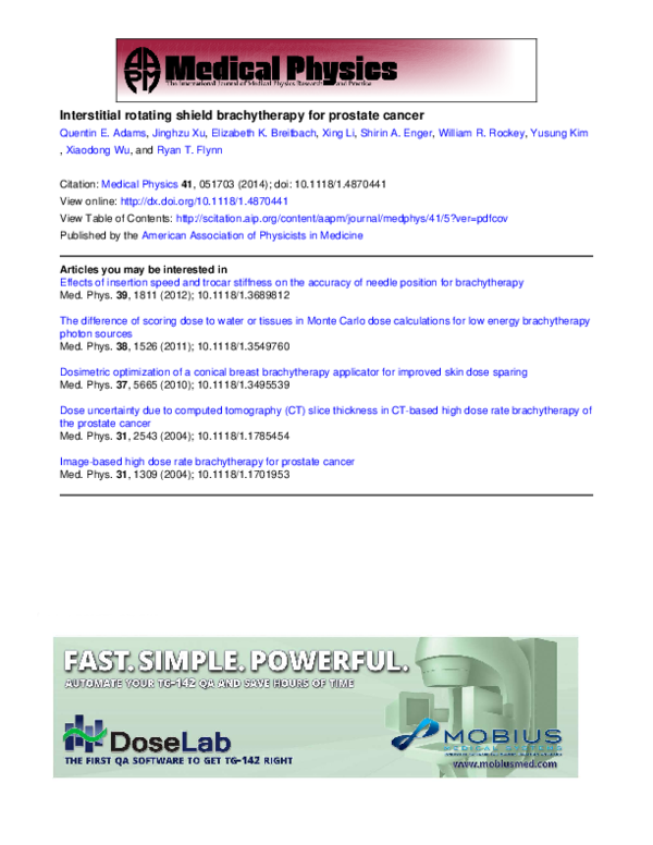 (PDF) Interstitial rotating shield brachytherapy for prostate cancer