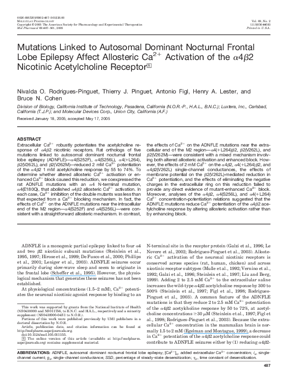 (PDF) Mutations Linked to Autosomal Dominant Nocturnal Frontal Lobe Epilepsy Affect Allosteric ...
