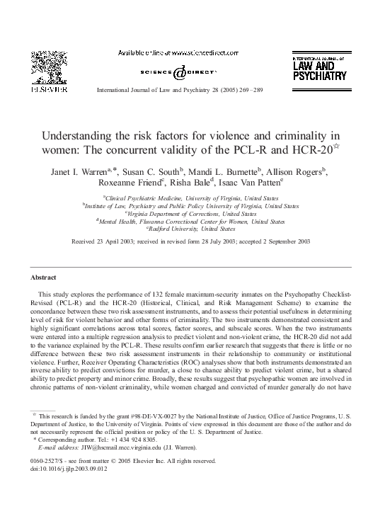 (PDF) Understanding the risk factors for violence and criminality in ...
