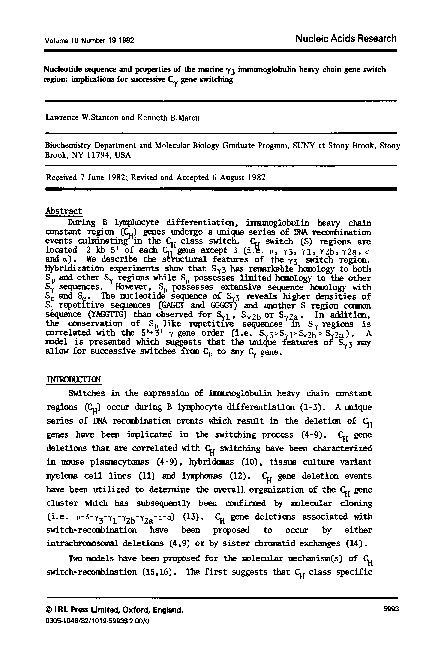 (PDF) Nucleotide sequence and properties of the murine γ3 ...
