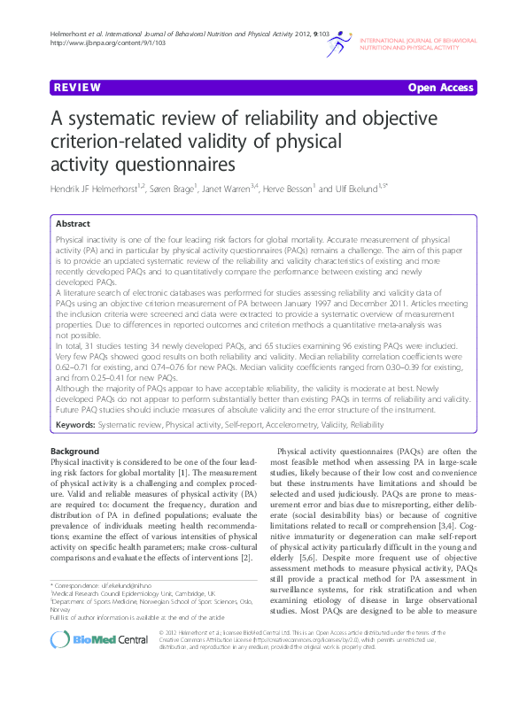 (PDF) A systematic review of reliability and objective criterion-related validity of physical ...