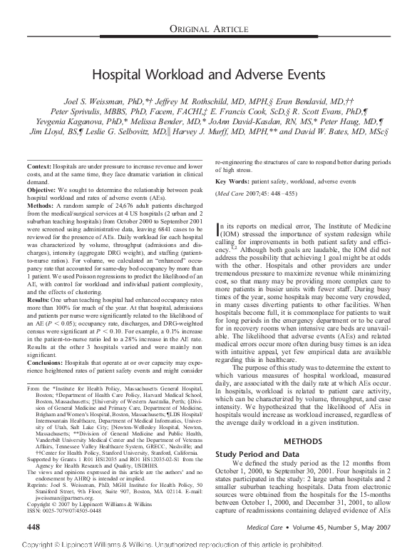(PDF) Hospital Workload and Adverse Events
