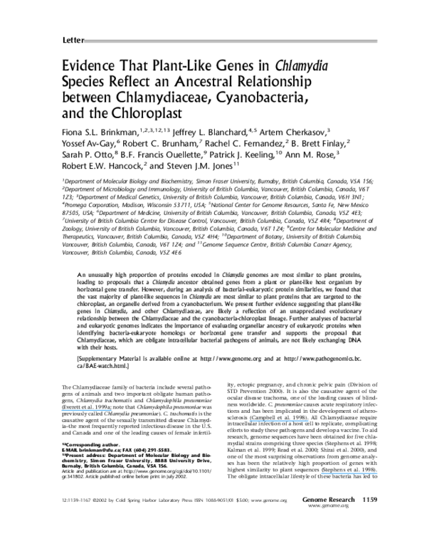 (PDF) Evidence That Plant-Like Genes in Chlamydia Species Reflect an ...