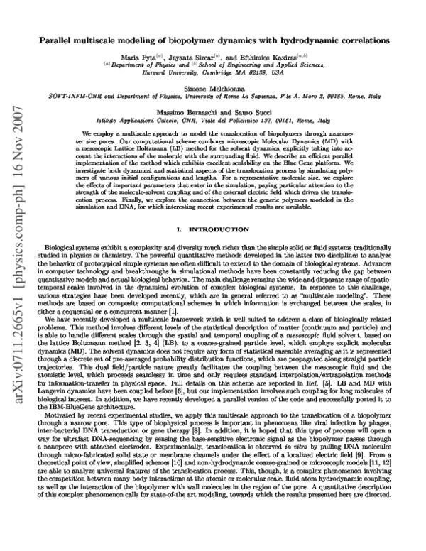 Pdf Parallel Multiscale Modeling Of Biopolymer Dynamics With Hydrodynamic Correlations