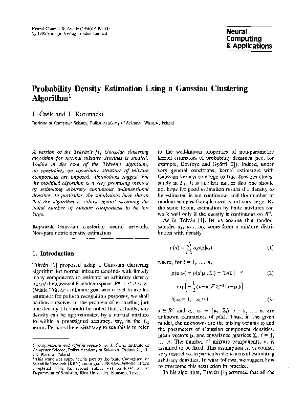 (PDF) Probability density estimation using a Gaussian clustering algorithm