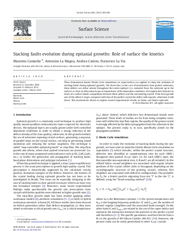 (PDF) Stacking faults evolution during epitaxial growths: Role of ...