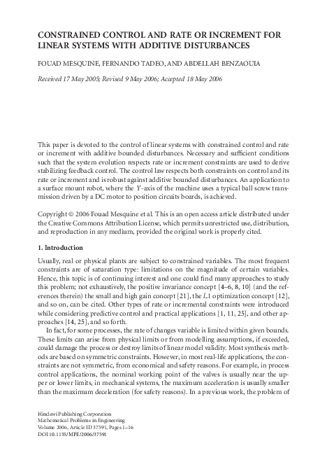 Pdf Constrained Control And Rate Or Increment For Linear Systems With