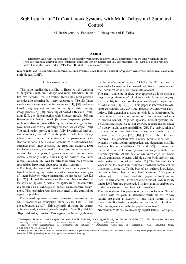 (PDF) Stabilization of 2D continuous systems with multi-delays and ...