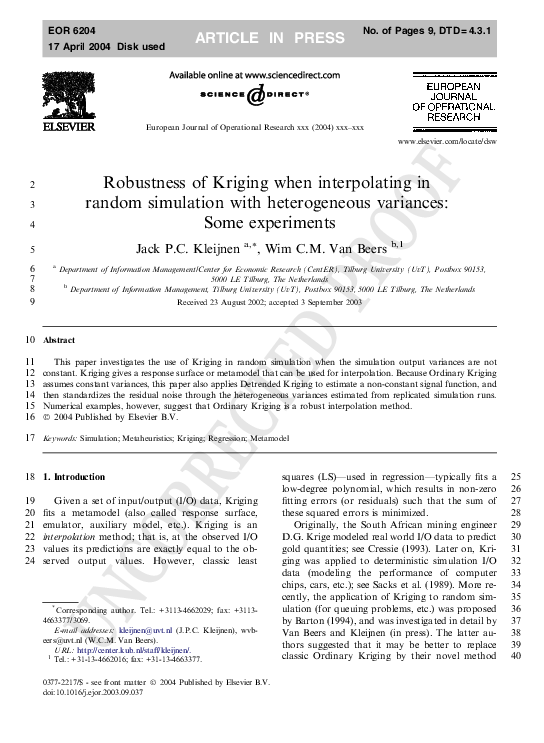 (PDF) Robustness of Kriging when interpolating in random simulation with heterogeneous variances ...