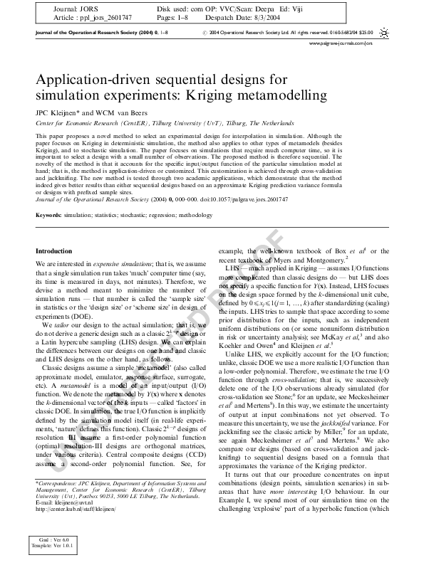 Pdf Application Driven Sequential Designs For Simulation Experiments Kriging Metamodelling