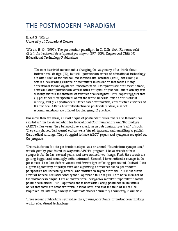 (PDF) The postmodern paradigm