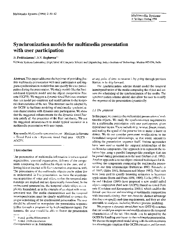 (PDF) Synchronization models for multimedia presentation with user ...