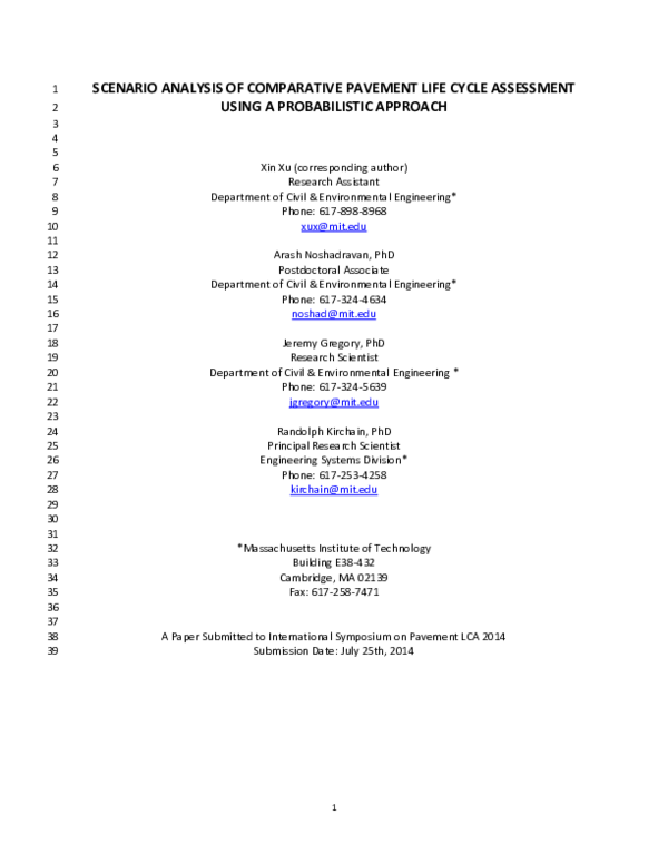 (PDF) Scenario Analysis of Comparative Pavement Life Cycle Assessment Using a Probabilistic Approach