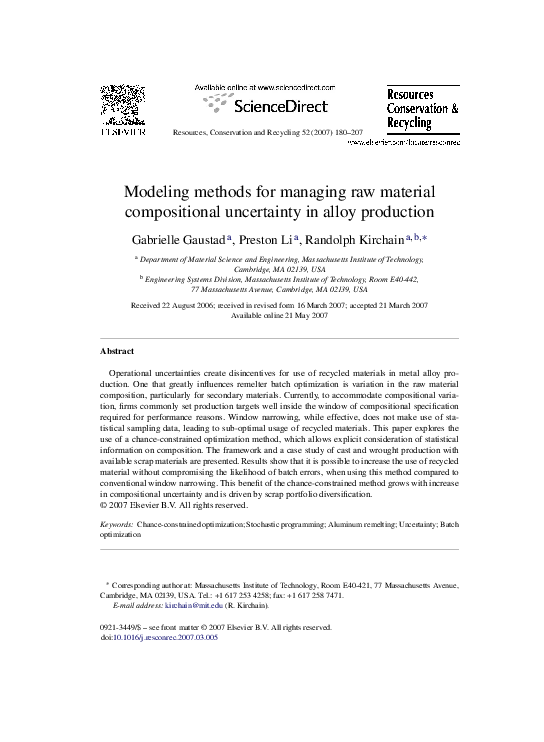 (PDF) Modeling methods for managing raw material compositional ...
