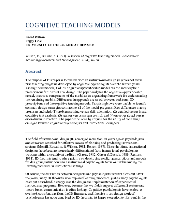 (PDF) Cognitive teaching models