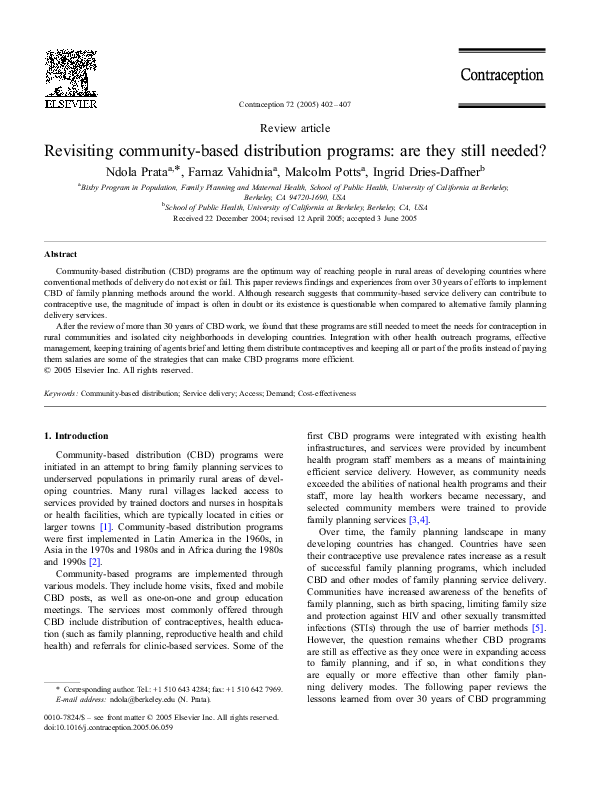 (PDF) Revisiting community-based distribution programs: are they still ...