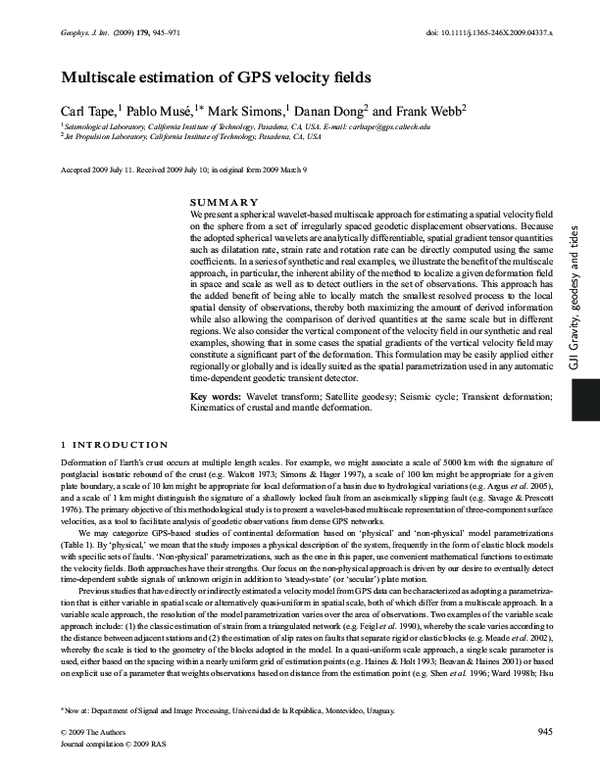(PDF) Multiscale estimation of GPS velocity fields