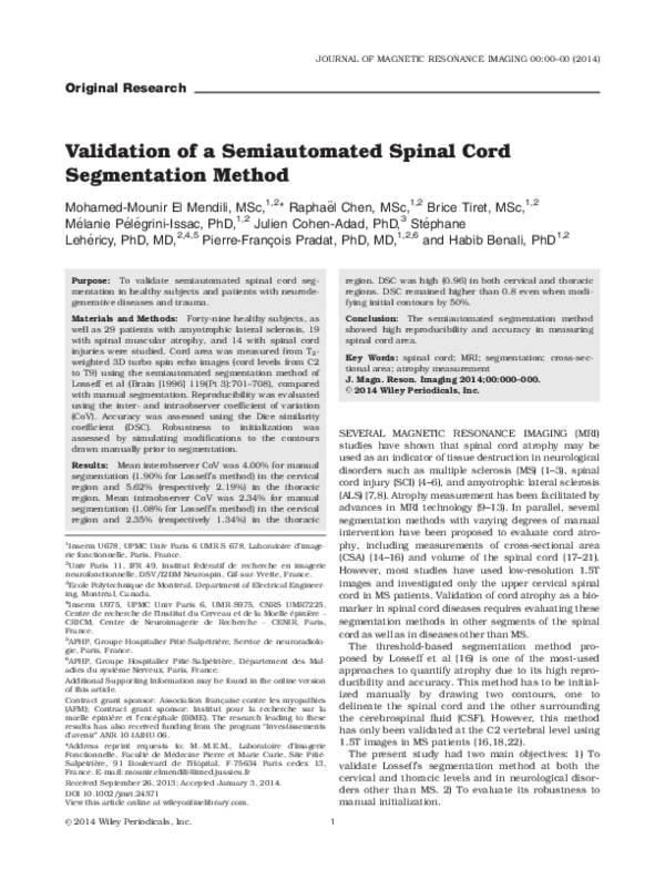 Pdf Validation Of A Semiautomated Spinal Cord Segmentation Method