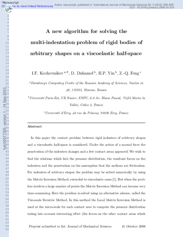 (PDF) A new algorithm for solving the multi-indentation problem of rigid bodies of arbitrary ...