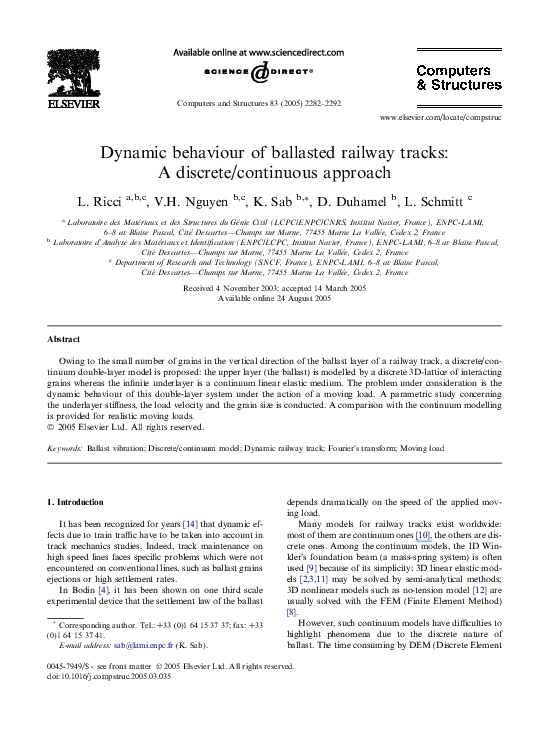 (PDF) Dynamic behaviour of ballasted railway tracks: A discrete/continuous approach