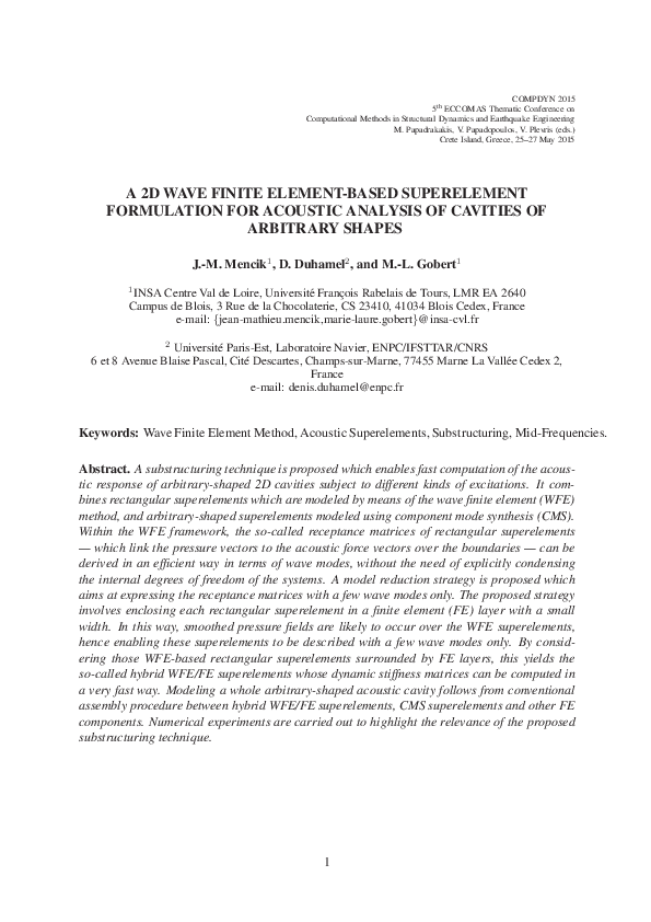 Pdf A 2d Wave Finite Element Based Superelement Formulation For