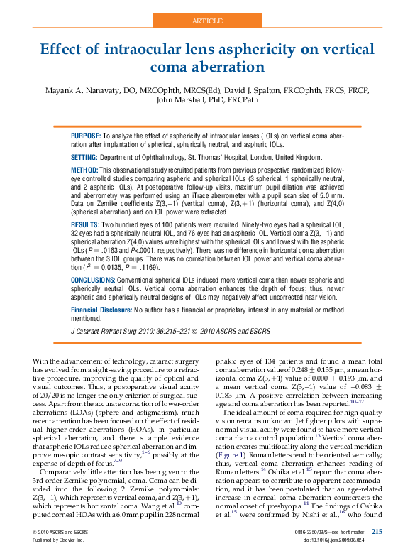 (PDF) Effect of intraocular lens asphericity on vertical coma aberration