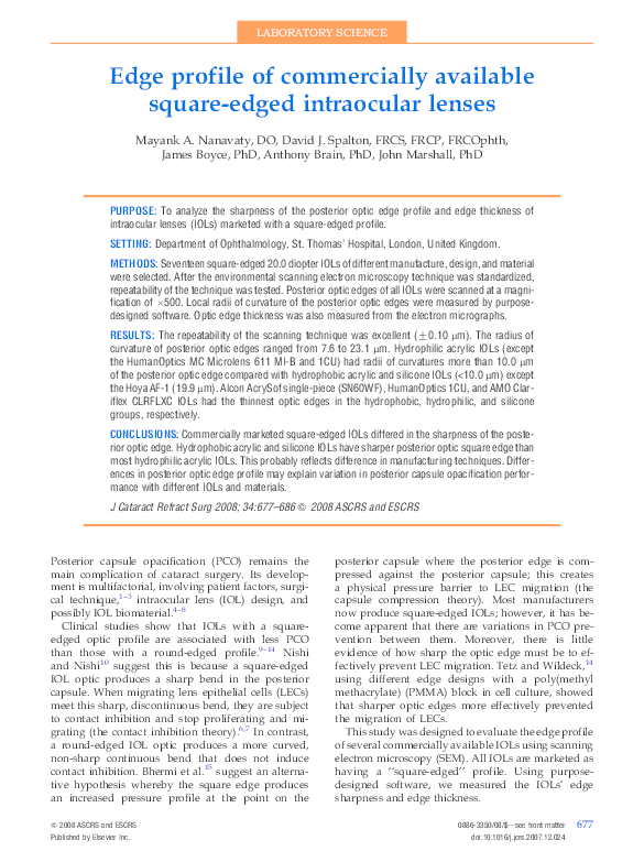 (PDF) Edge profile of commercially available square-edged intraocular ...