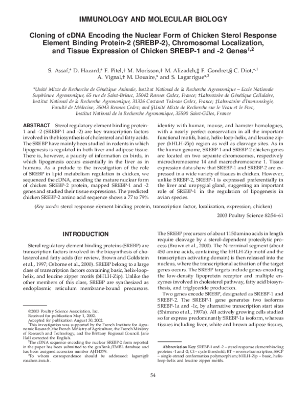 (PDF) IMMUNOLOGY AND MOLECULAR BIOLOGY-Cloning of cDNA Encoding the Nuclear Form of Chicken ...