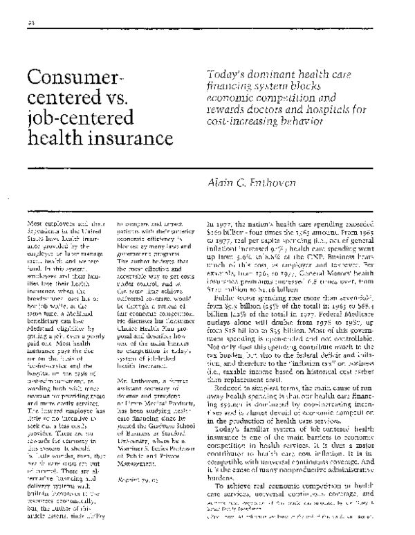 (PDF) Consumer Centered vs. job centered health insurance