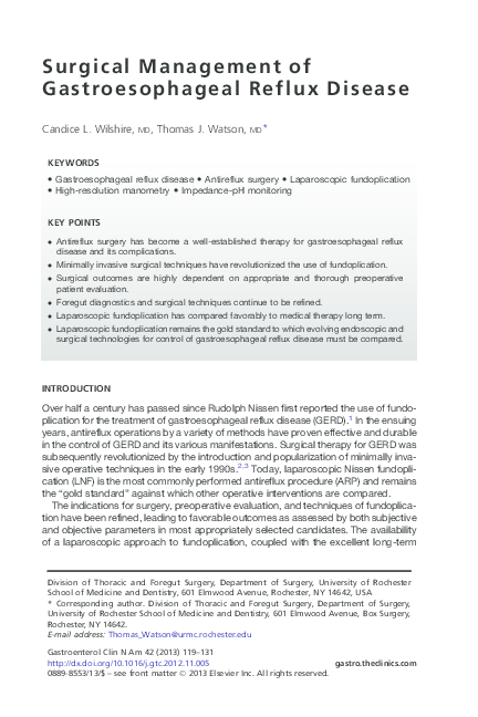 (PDF) Surgical Management of Gastroesophageal Reflux Disease