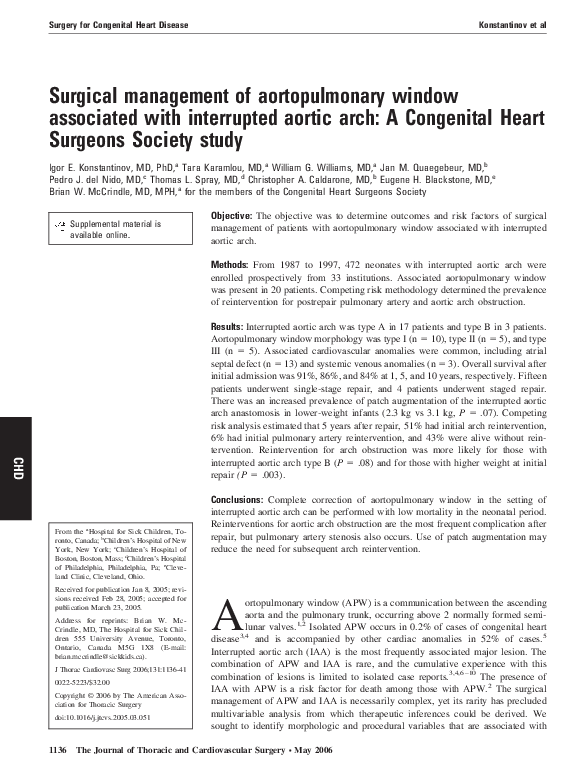 (PDF) One-Stage Repair of an Interrupted Aortic Arch with an ...