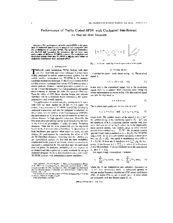 (PDF) Performance of trellis coded-8PSK with cochannel interference