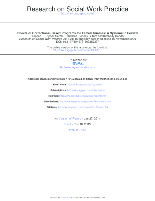 (PDF) Effects of Correctional-Based Programs for Female Inmates: A ...