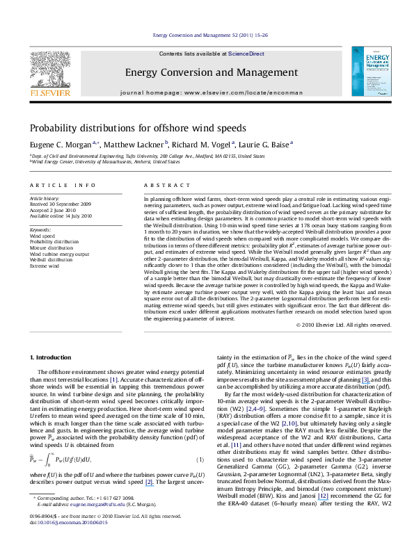 (PDF) Probability distributions for offshore wind speeds
