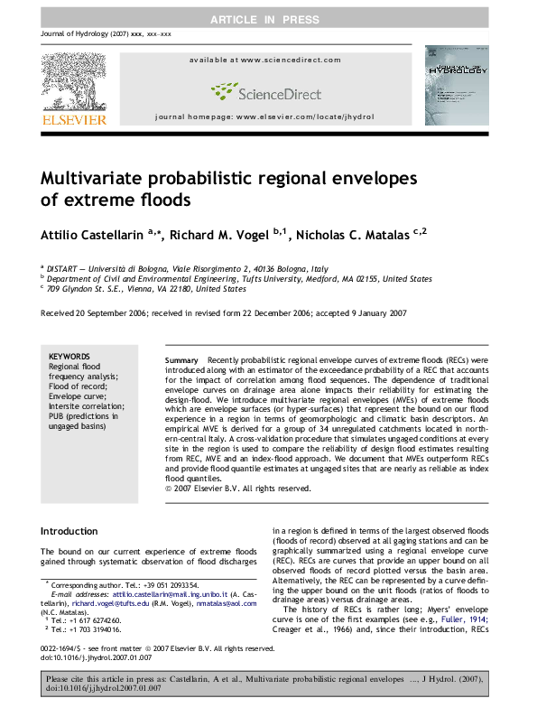 (PDF) Multivariate probabilistic regional envelopes of extreme floods