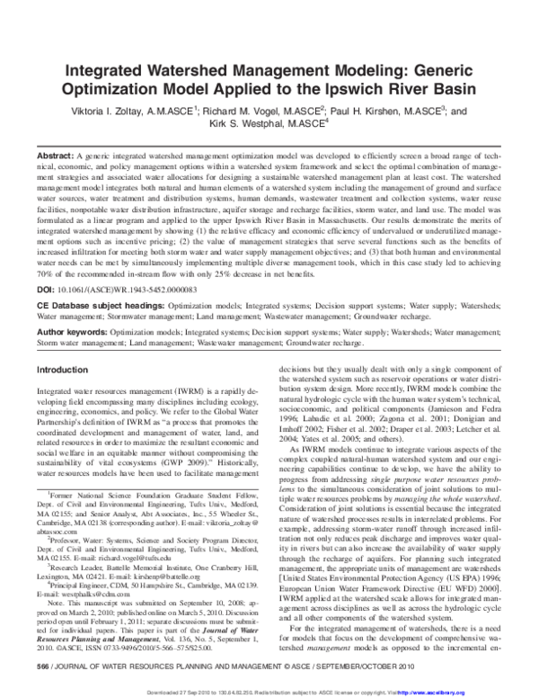 (PDF) Integrated Watershed Management Modeling: Generic Optimization ...