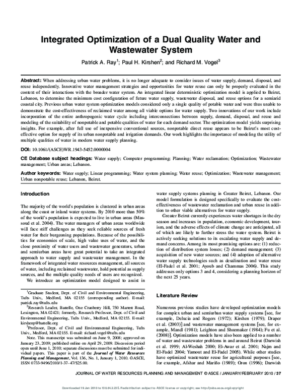 (PDF) Integrated Optimization of a Dual Quality Water and Wastewater System