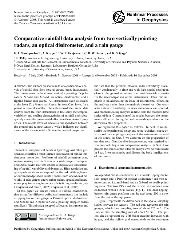 (PDF) Comparative rainfall data analysis from two vertically pointing radars, an optical ...