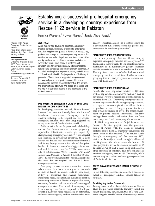 (PDF) Establishing a successful pre-hospital emergency service in a ...