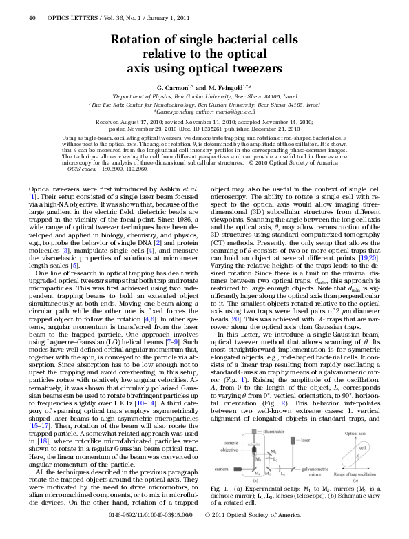 (PDF) Rotation of single bacterial cells relative to the optical axis ...