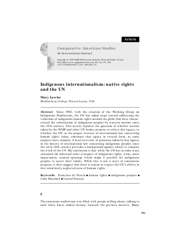 (PDF) Indigenous internationalism: native rights and the UN