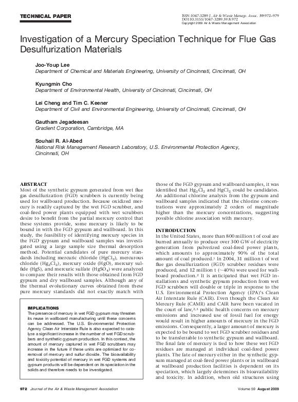 (PDF) Investigation of a Mercury Speciation Technique for Flue Gas ...