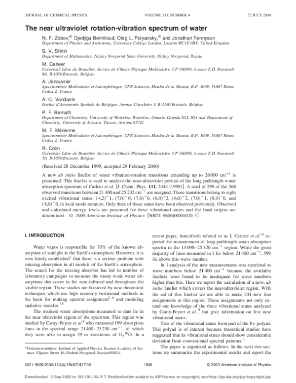 (PDF) The near ultraviolet rotation-vibration spectrum of water
